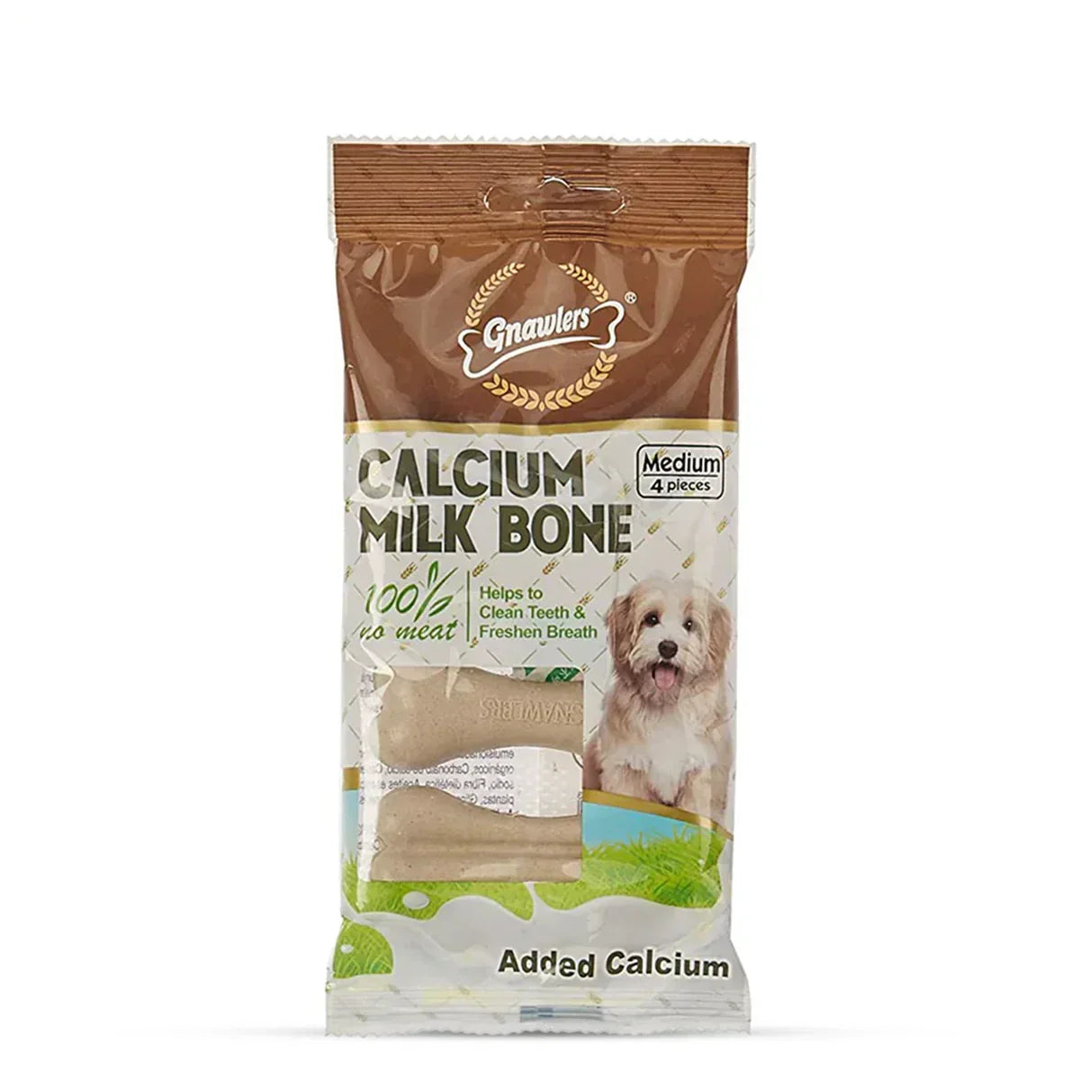 Gnawlers Calcium Milk Bone No Meat with Added Calcium 4-in-1 Medium Do ...